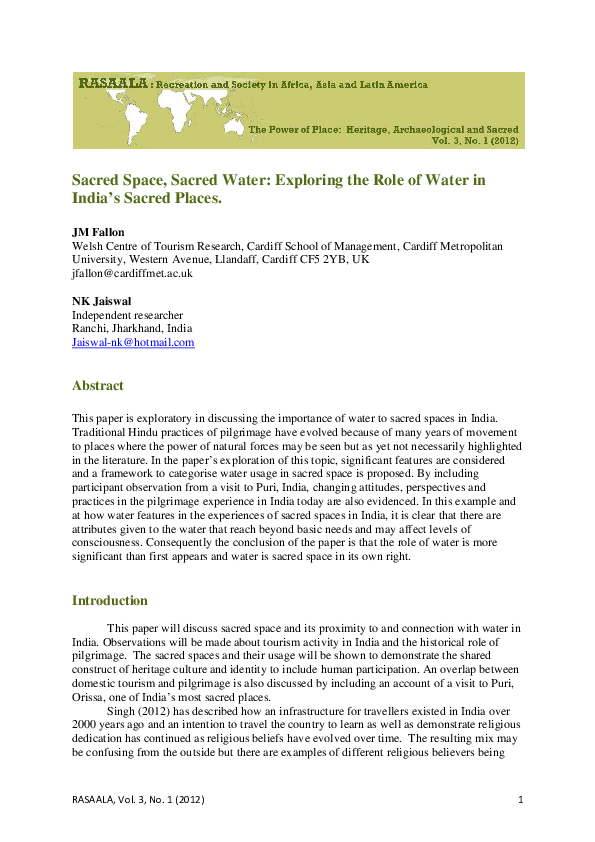 (PDF) Sacred Space, Sacred Water: Exploring the Role of Water in India ...