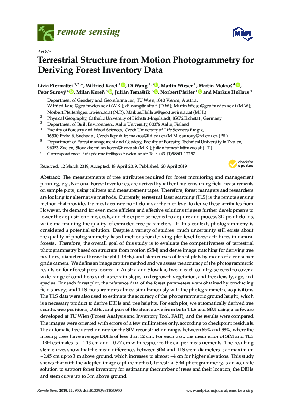 (PDF) Terrestrial Structure from Motion Photogrammetry for Deriving Forest Inventory Data ...