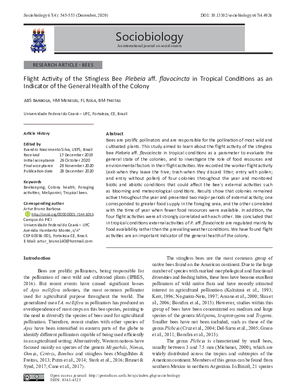 (PDF) Flight Activity of the Stingless Bee Plebeia aff. flavocincta in ...