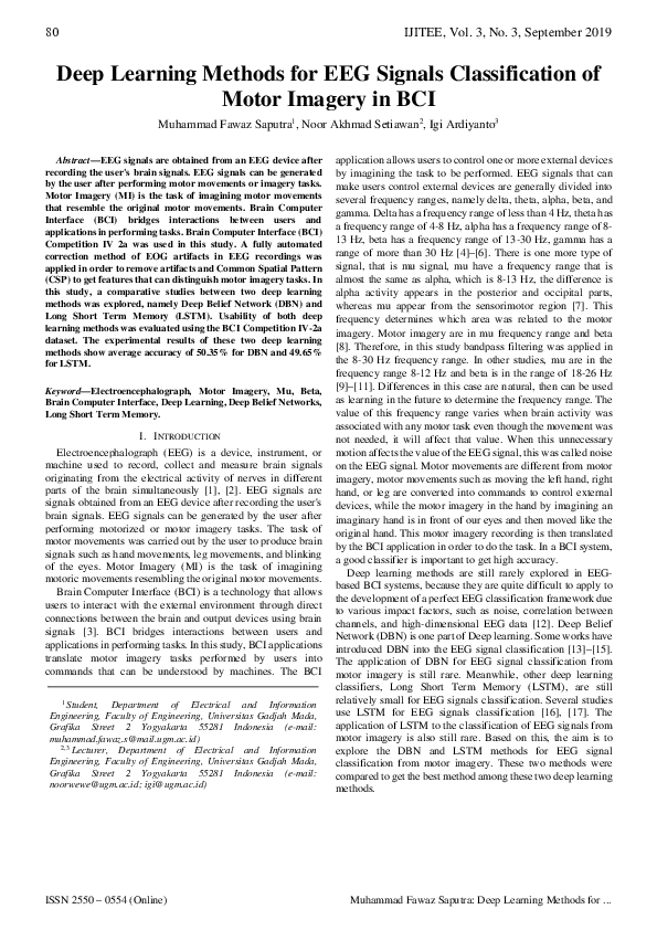 Pdf Deep Learning Methods For Eeg Signals Classification Of Motor
