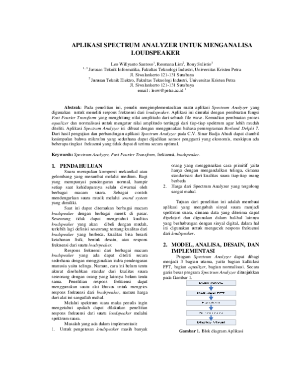 (PDF) Aplikasi Spectrum Analyser untuk Menganalisa Loudspeaker