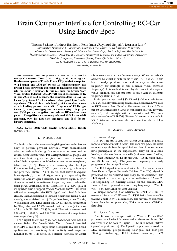 (PDF) Brain Computer Interface for Controlling RC-Car Using Emotiv Epoc+