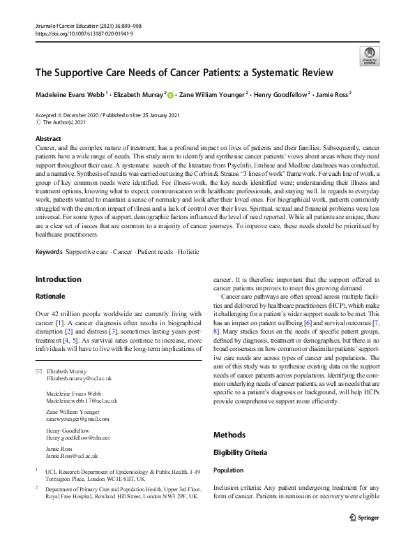 (PDF) The Supportive Care Needs of Cancer Patients: a Systematic Review