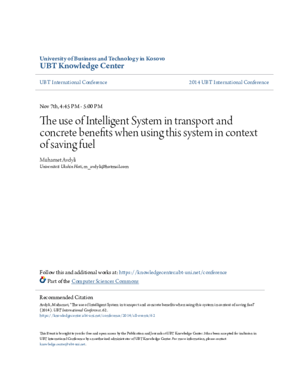 (PDF) The use of Intelligent System in transport and concrete benefits when using this system in ...