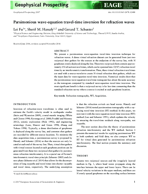 (PDF) Parsimonious wave-equation travel-time inversion for refraction waves