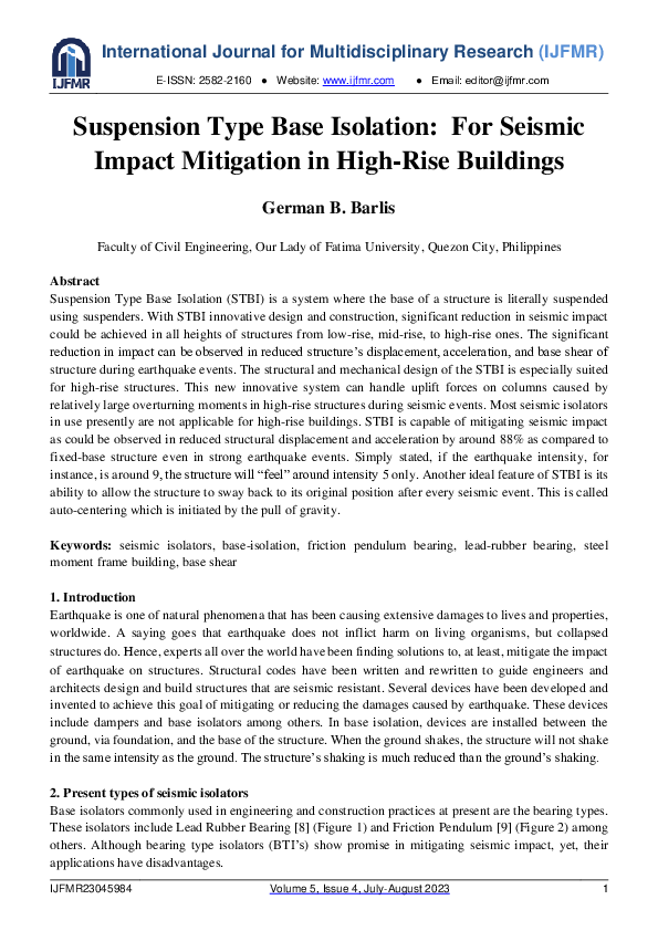 (PDF) Suspension Type Base Isolation: For Seismic Impact Mitigation in ...