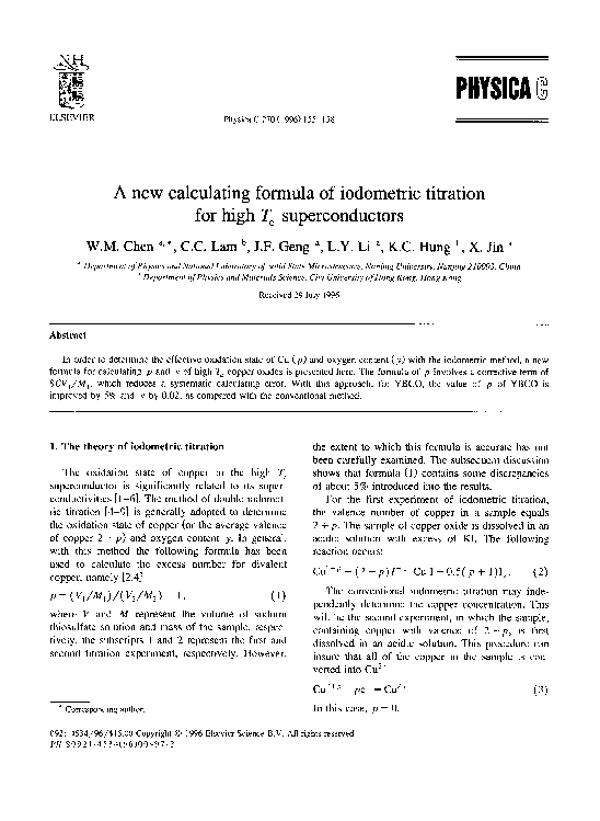 (PDF) A new calculating formula of iodometric titration for high Tc ...