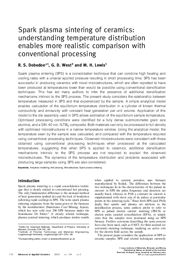 (PDF) Spark plasma sintering of ceramics: understanding temperature distribution enables more ...