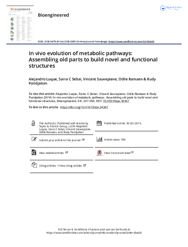(PDF) In vivo evolution of metabolic pathways: Assembling old parts to ...