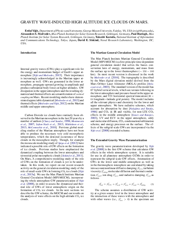 (PDF) Gravity Wave-induced High Altitude Ice Clouds on Mars