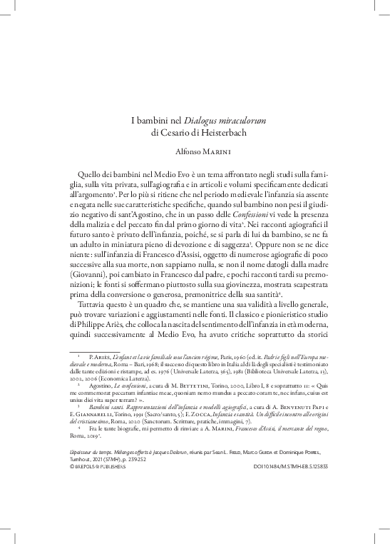 (PDF) I bambini nel Dialogus miraculorum di Cesario di Heisterbach ...