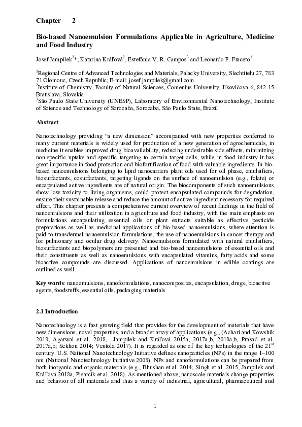 (PDF) Bio-Based Nanoemulsion Formulations Applicable in Agriculture, Medicine, and Food Industry