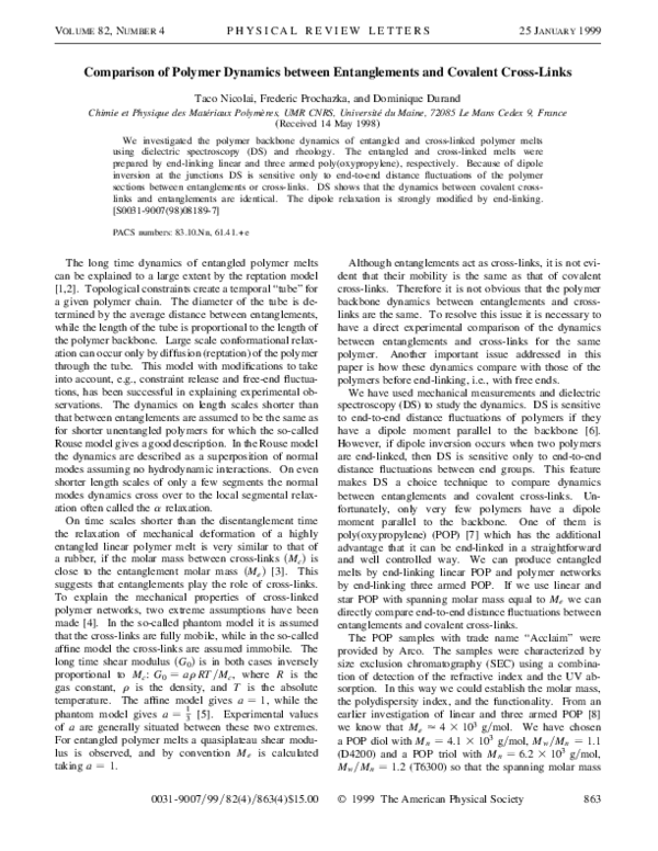 (PDF) Comparison of Polymer Dynamics between Entanglements and Covalent ...