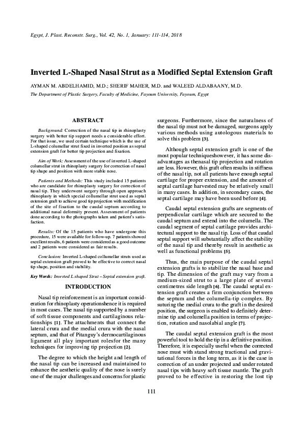 (PDF) Inverted L-Shaped Nasal Strut as a Modified Septal Extension Graft
