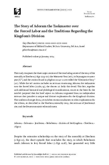 (PDF) The Story of Adoram the Taskmaster over the Forced Labor and the Traditions Regarding the ...