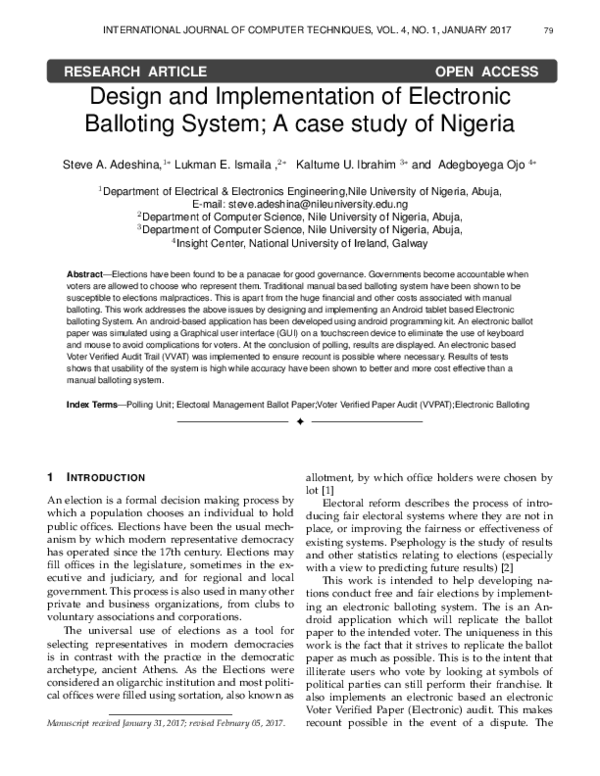 (PDF) Design and Implementation of Electronic Balloting System; A case ...