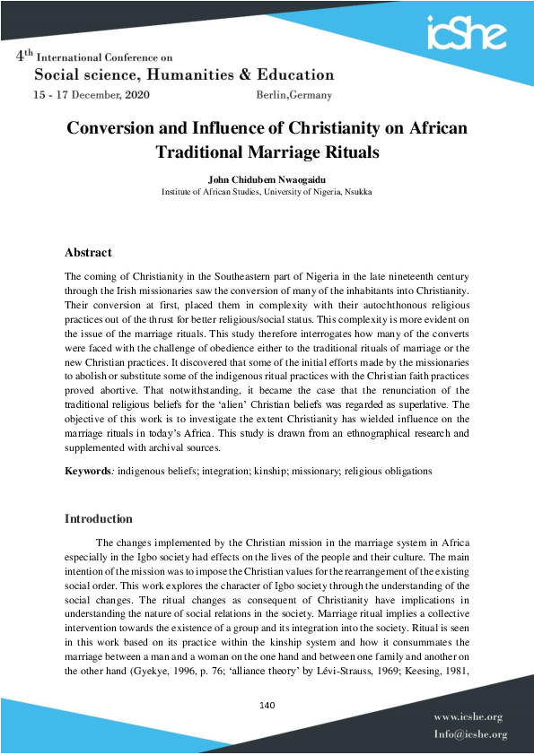 (PDF) Conversion and Influence of Christianity on African Traditional ...