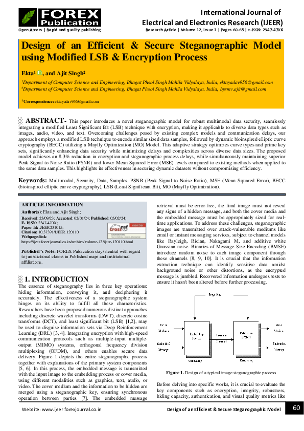 Pdf Design Of An Efficient And Secure Steganographic Model Using Modified Lsb And Encryption Process 