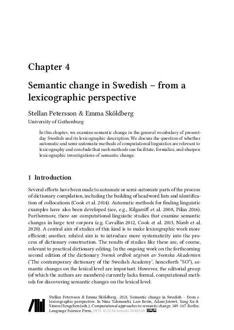 (PDF) Semantic change in Swedish – from a lexicographic perspective | Stellan Petersson ...