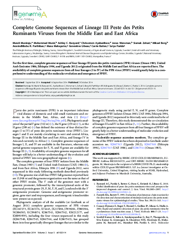 (PDF) Complete Genome Sequences of Lineage III Peste des Petits ...
