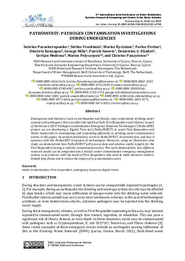 (PDF) PathoINVEST: Pathogen Contamination Investigations During Emergencies