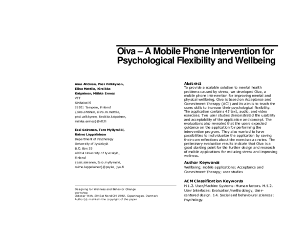 (PDF) Oiva – A mobile phone intervention for psychological flexibility ...