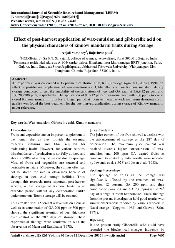 (PDF) Effect of post-harvest application of wax-emulsion and gibberellic acid on the physical ...