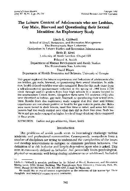 (PDF) The Leisure Context of Adolescents who are Lesbian, Gay Male, Bisexual and Questioning ...