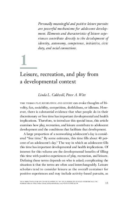 (PDF) Leisure, recreation, and play from a developmental context