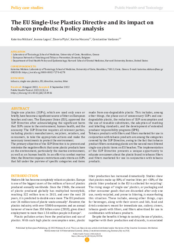 (PDF) The EU Single-Use Plastics Directive and its impact on tobacco ...