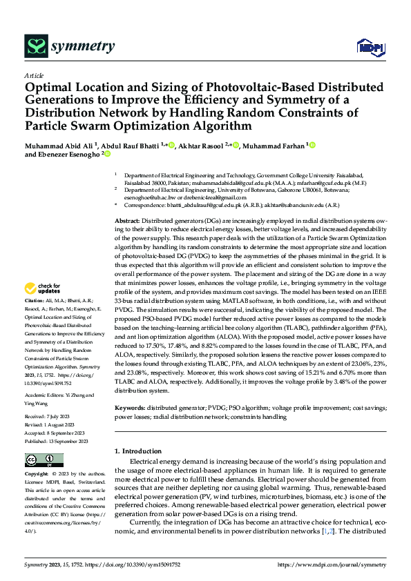 (PDF) Optimal Location and Sizing of Photovoltaic-Based Distributed Generations to Improve the ...