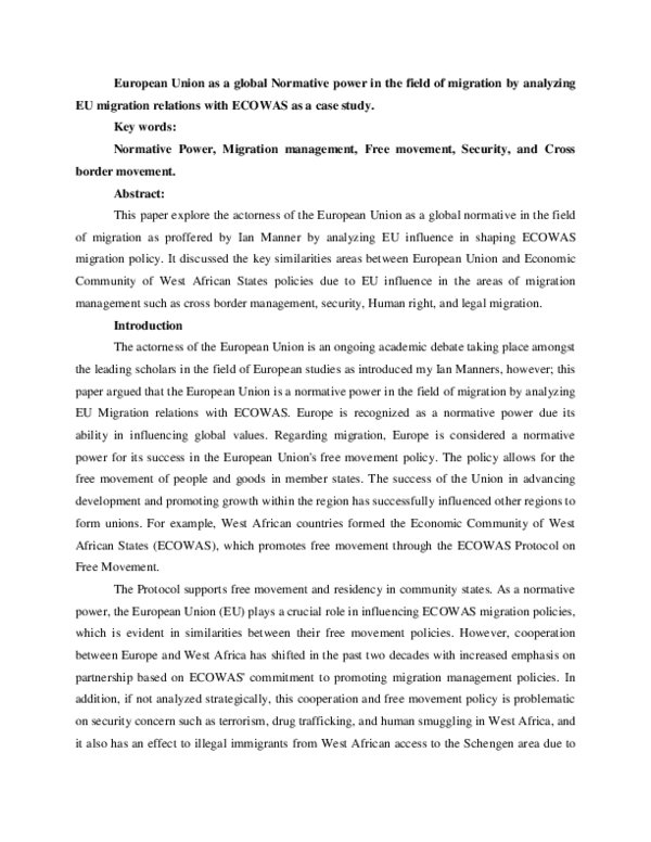 (PDF) European Union as a global Normative power in the field of migration by analyzing EU ...