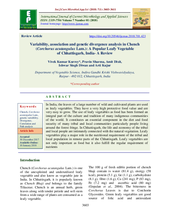 (PDF) Variability, association and genetic divergence analysis in ...