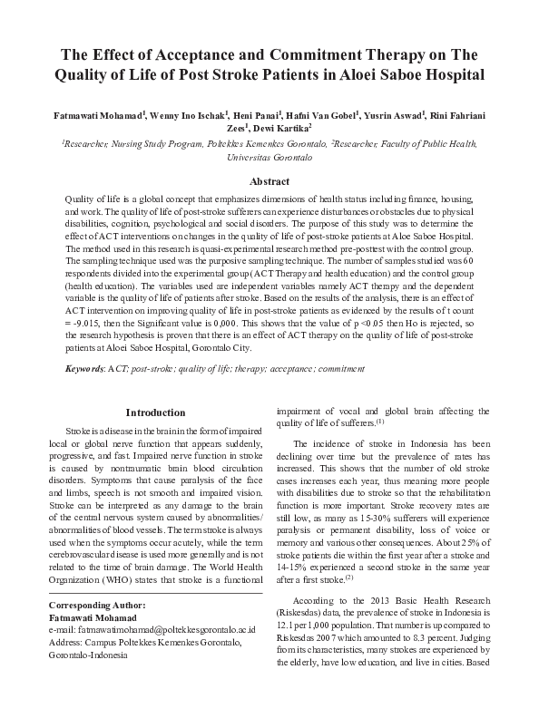 (PDF) The Effect of Acceptance and Commitment Therapy on The Quality of ...
