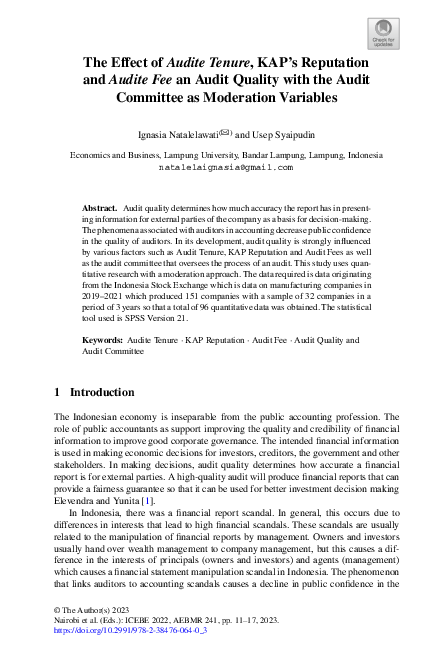 (PDF) The Effect of Audite Tenure, KAP’s Reputation and Audite Fee an Audit Quality with the ...