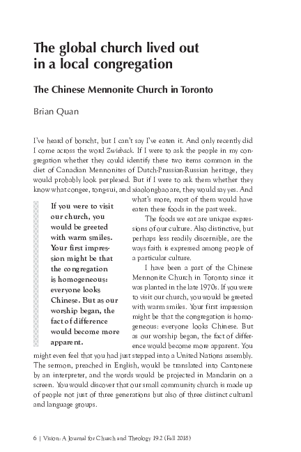 (PDF) The Chinese Mennonite Church in Toronto