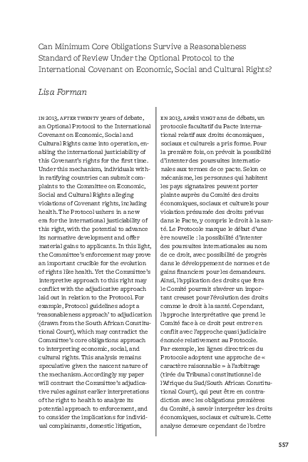 (PDF) Can Minimum Core Obligations Survive a Reasonableness Standard of ...