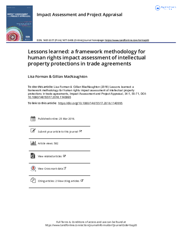 (PDF) Lessons learned: a framework methodology for human rights impact assessment of ...