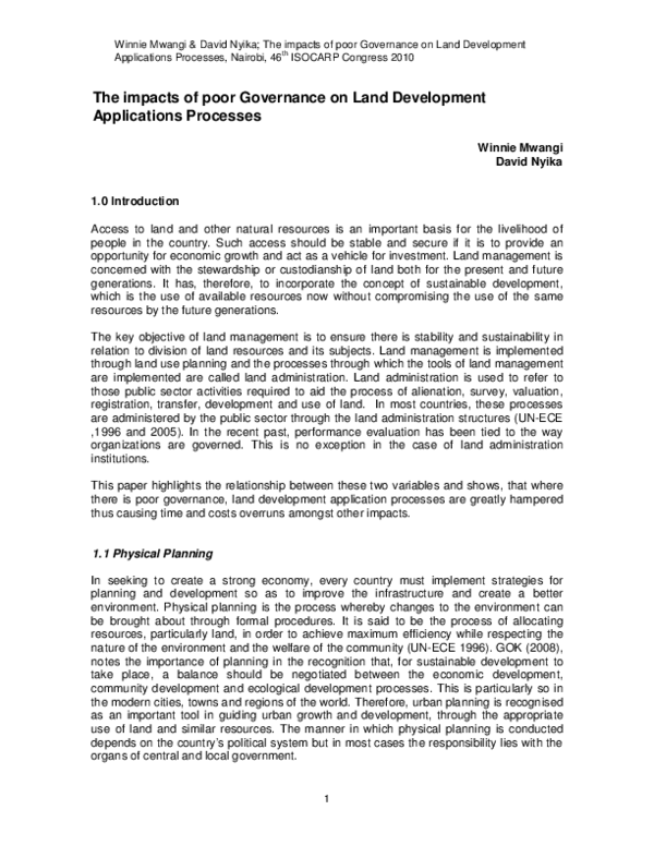 (PDF) The impacts of poor Governance on Land Development Applications ...