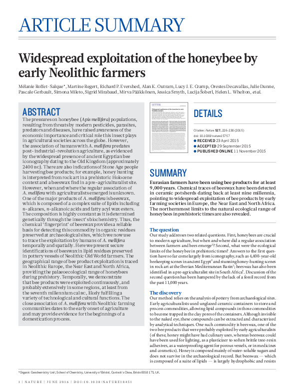 (PDF) Widespread exploitation of the honeybee by early Neolithic farmers