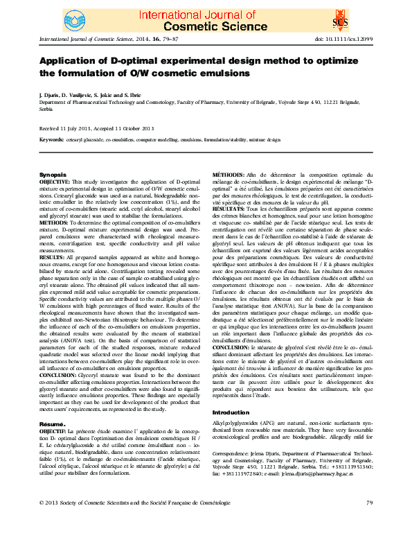 (PDF) Application of d-optimal experimental design method to optimize the formulation of o/w ...