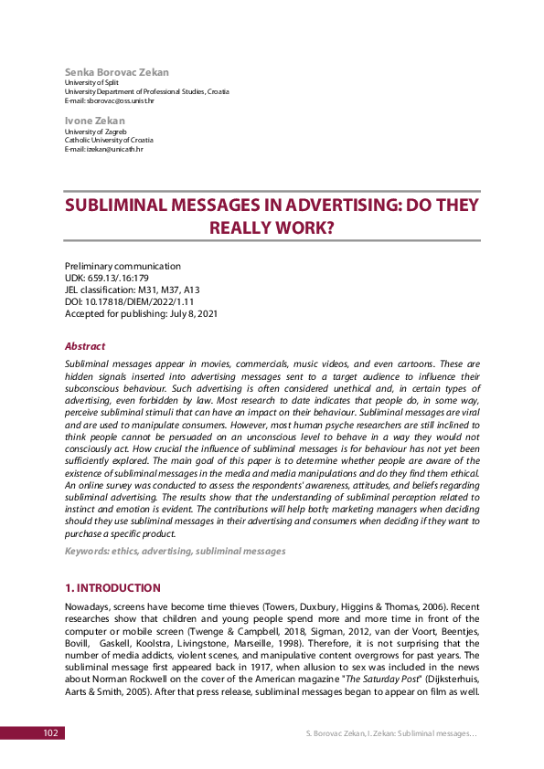 (PDF) Subliminal Messages in Advertising: Do They Really Work?