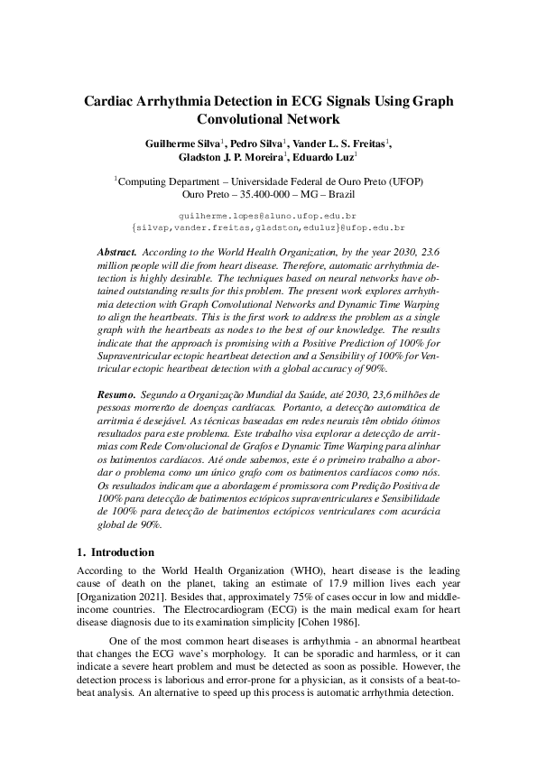 Pdf Cardiac Arrhythmia Detection In Ecg Signals Using Graph