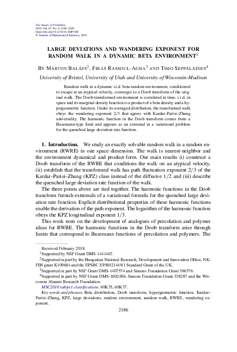(PDF) Large deviations and wandering exponent for random walk in a dynamic beta environment ...