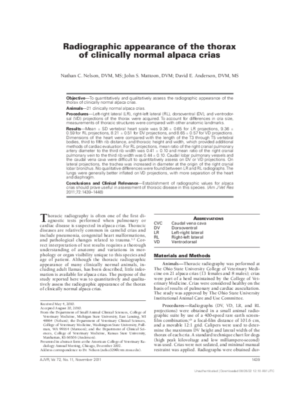 (PDF) Radiographic appearance of the thorax of clinically normal alpaca ...