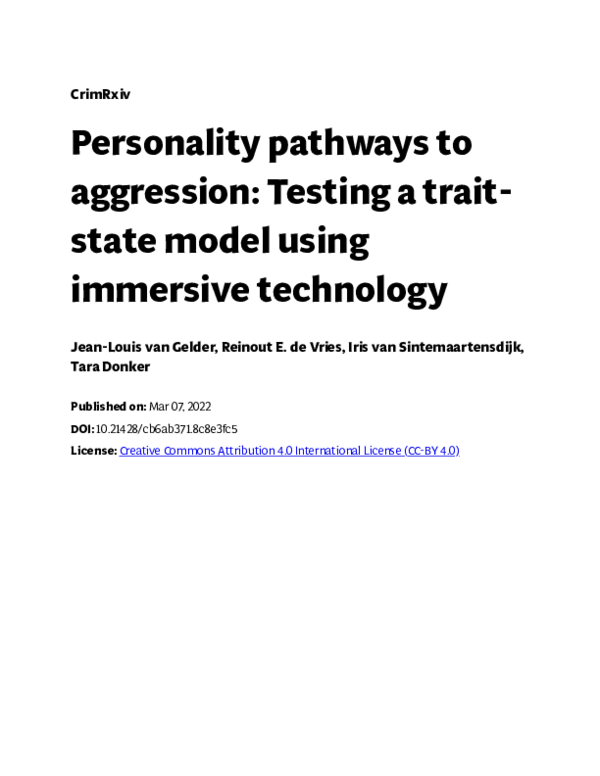 (PDF) Personality pathways to aggression: Testing a trait‐state model ...