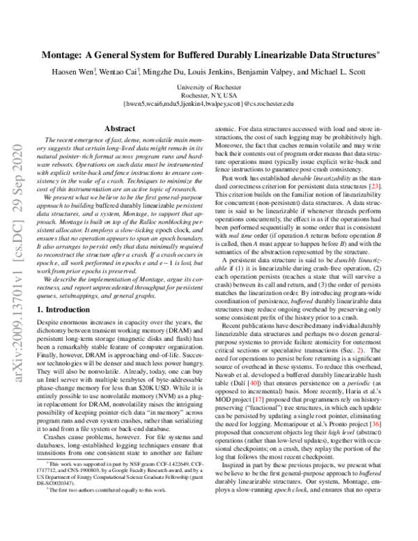 (PDF) Montage: A General System for Buffered Durably Linearizable Data Structures
