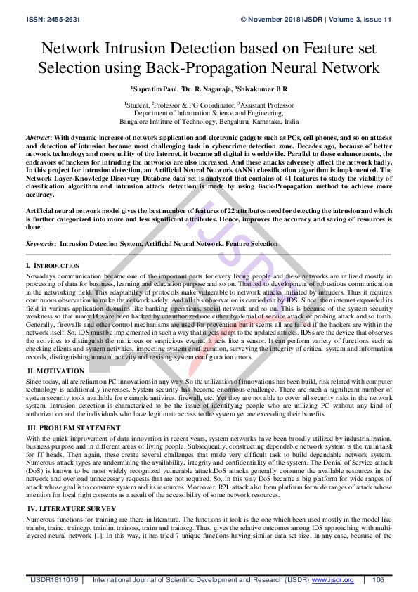 Pdf Network Intrusion Detection Based On Feature Set Selection Using