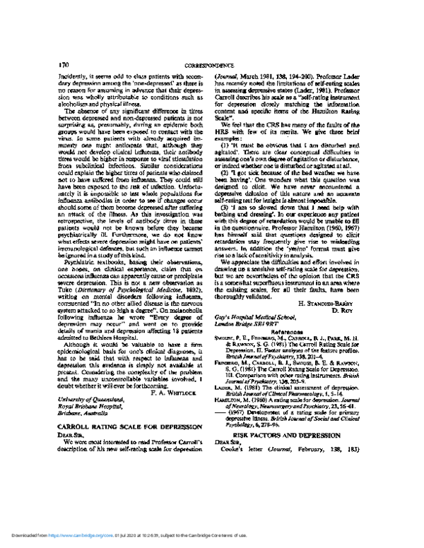 (PDF) Carroll Rating Scale for Depression