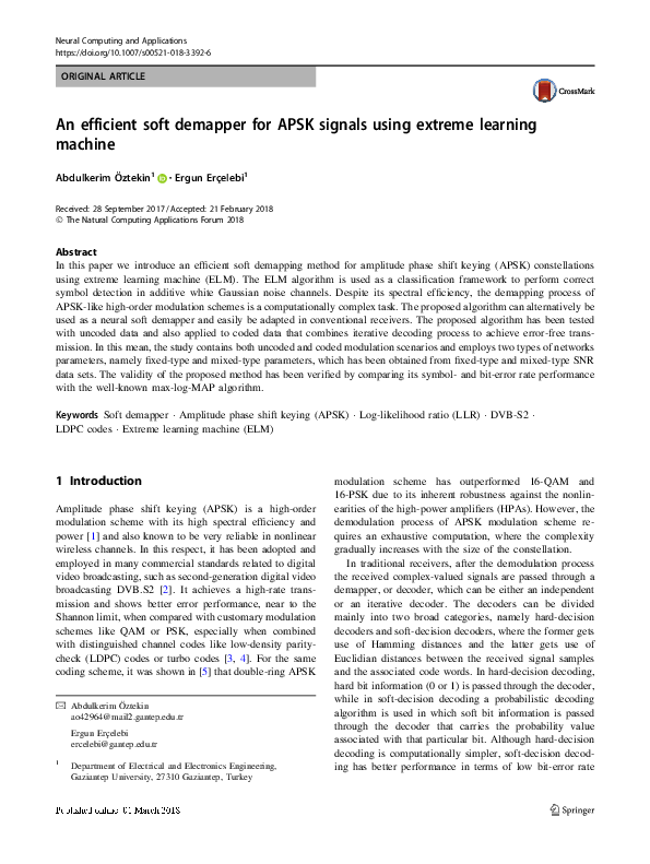 (PDF) An efficient soft demapper for APSK signals using extreme learning machine